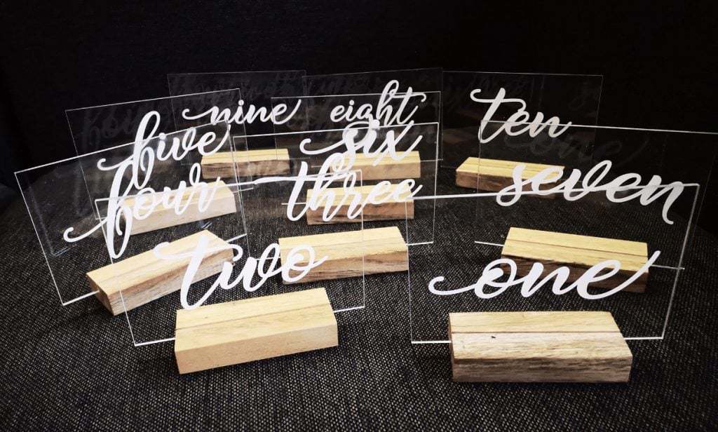Engraved Acrylic table numbers with stand – Sterling Laser Designs