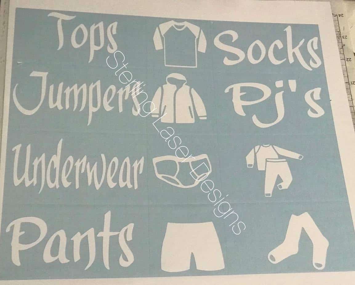 clothing organiser decals – Sterling Laser Designs